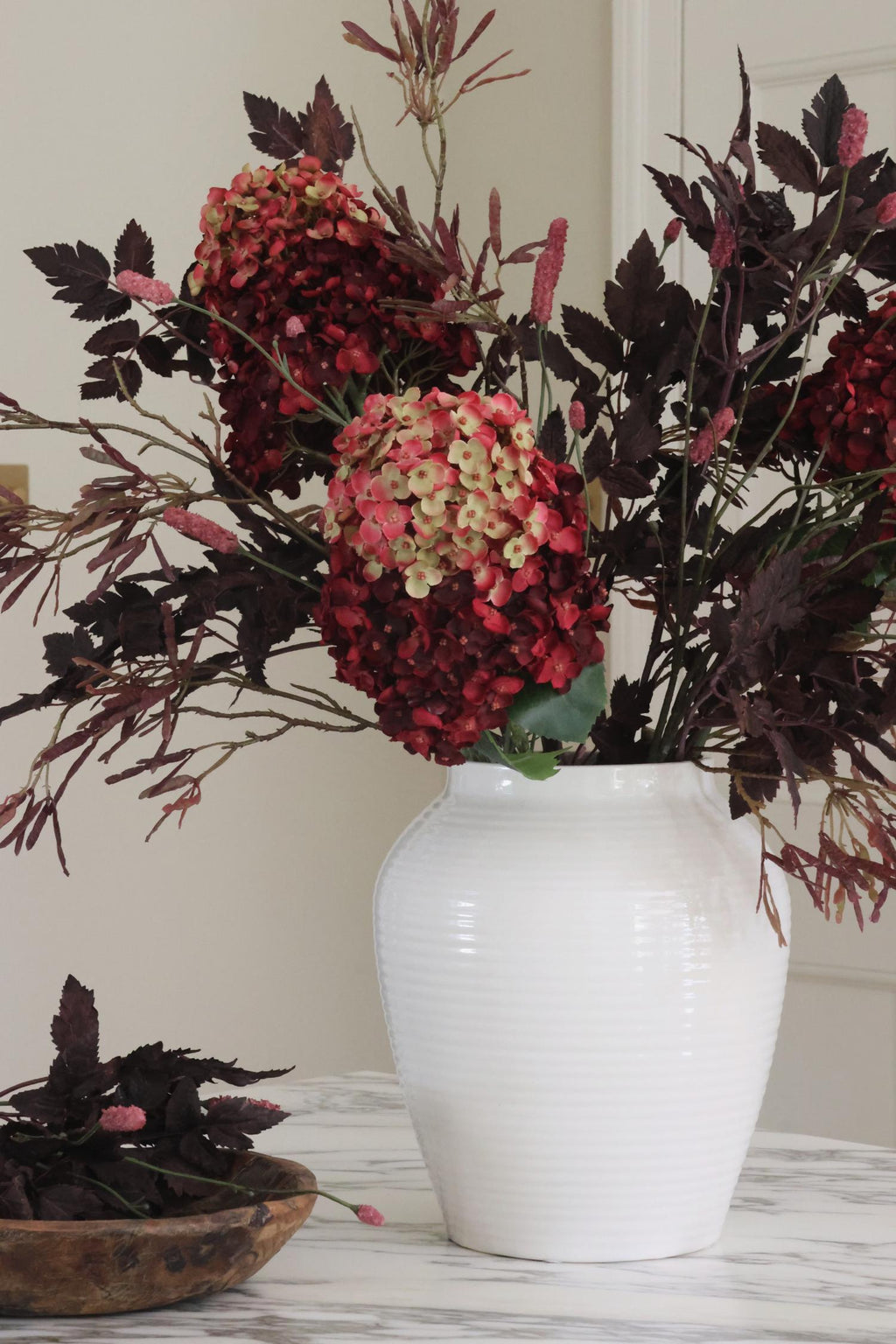 Faux Crimson Hydrangea Arrangement – The Suffolk Nest